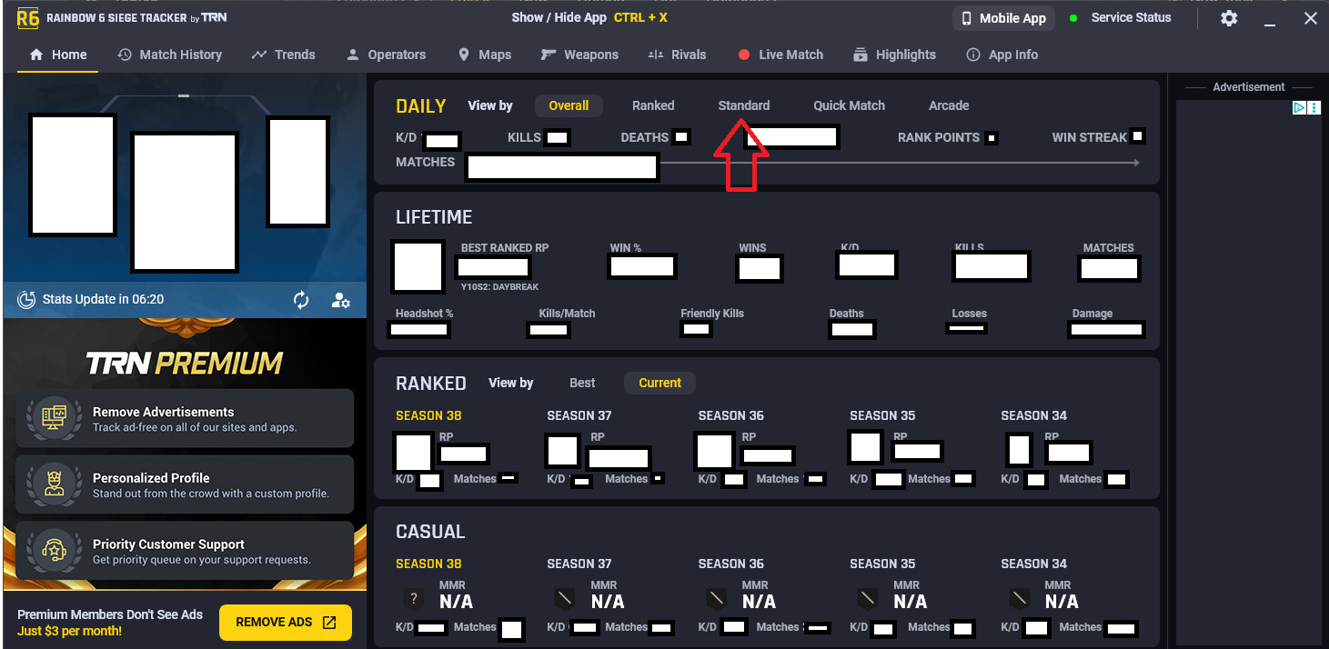 Missing UI change - Rainbow Six Siege Tracker App - Tracker Network